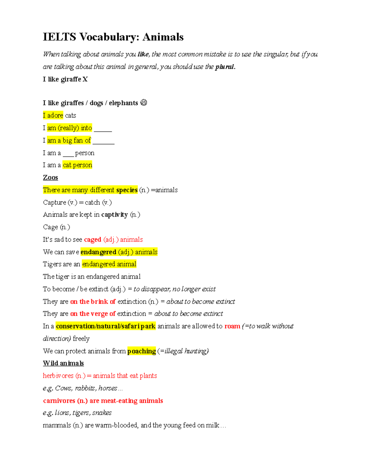 Animals - ôn tập - IELTS Vocabulary: Animals When talking about animals ...