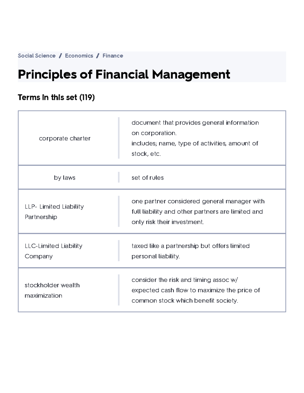 Principles of Financial Management Flashcards Quizlet - Principles of ...