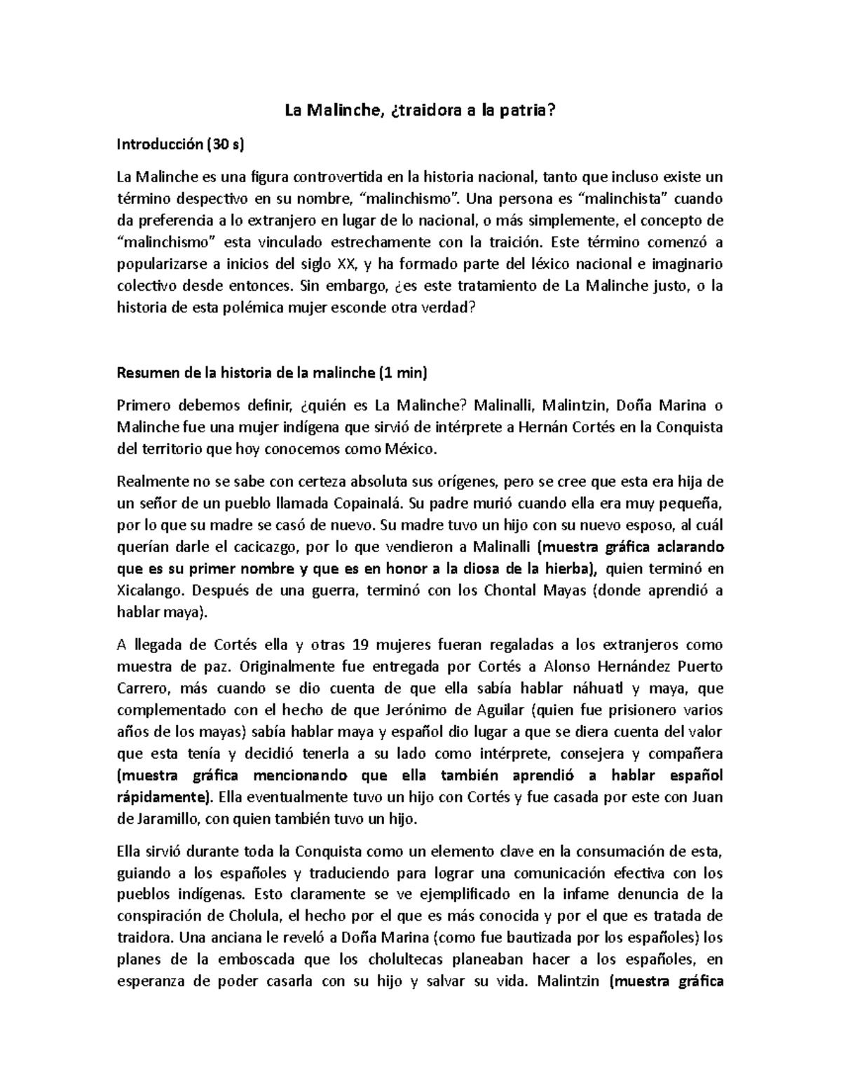 Guión%20Proyecto%20Semestral - La Malinche, ¿traidora a la patria? Introducción (30 s) La ...