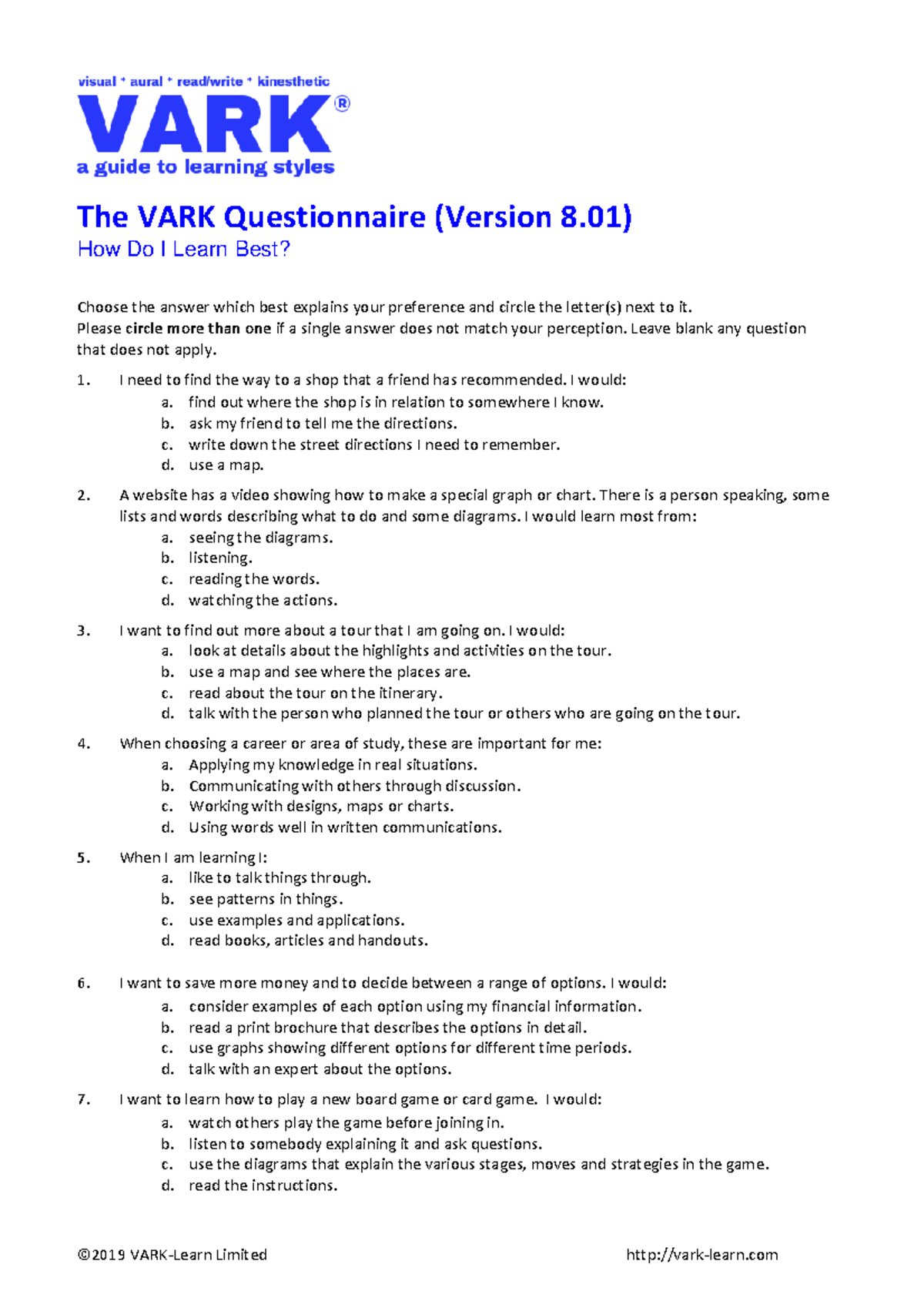 The-VARK-Questionnaire - ©2019 VARK-Learn Limited vark-learn The VARK ...