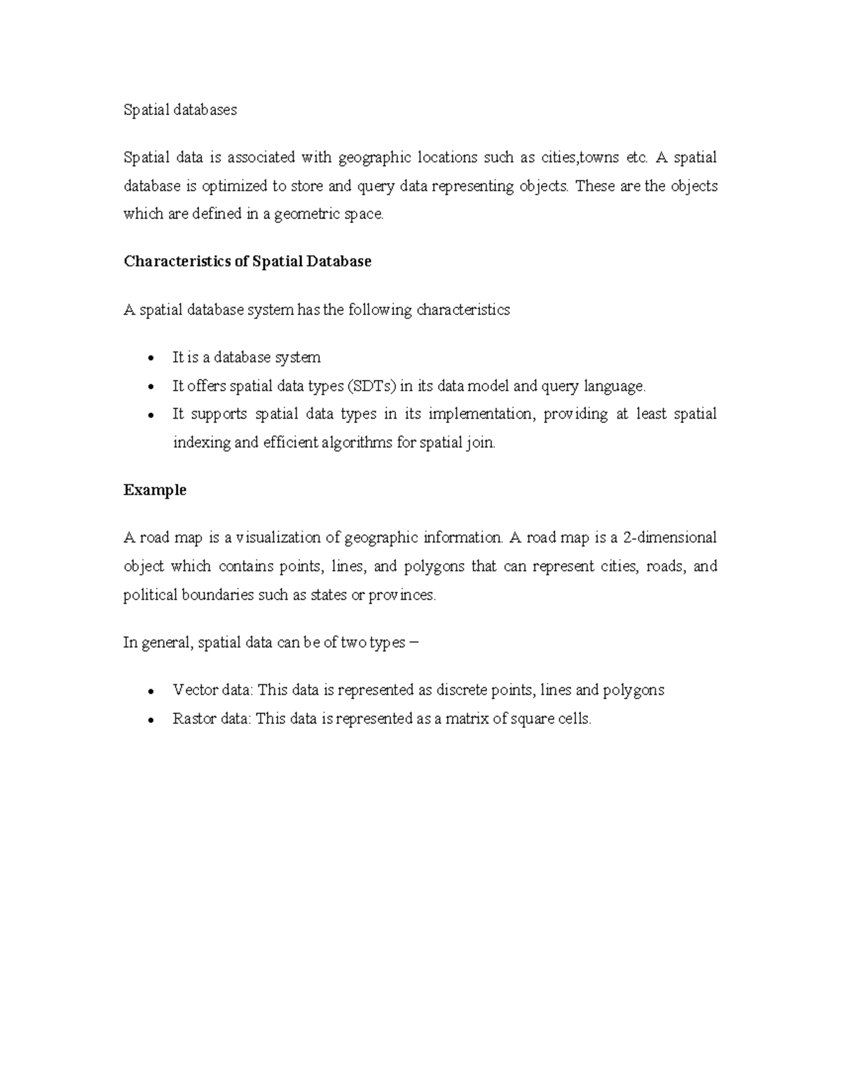 DWDM UNIT V Notes - Spatial databases Spatial data is associated with ...