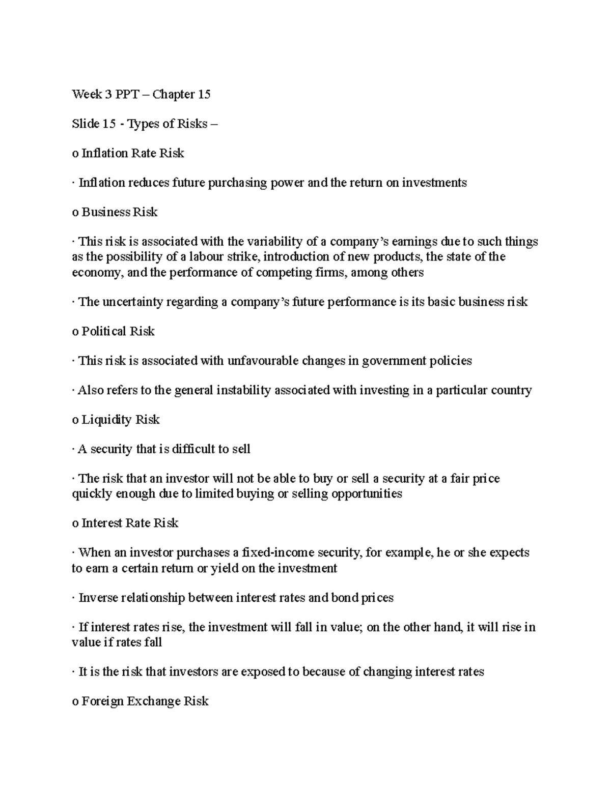 Week 3 - Chapter 15 - Types of Risk notes - Week 3 PPT – Chapter 15 ...