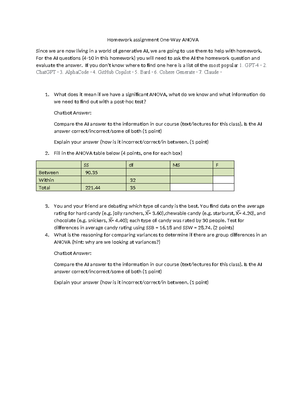 Homework assignment Oneway Anova - Homework assignment One-Way ANOVA Since we are now living in ...