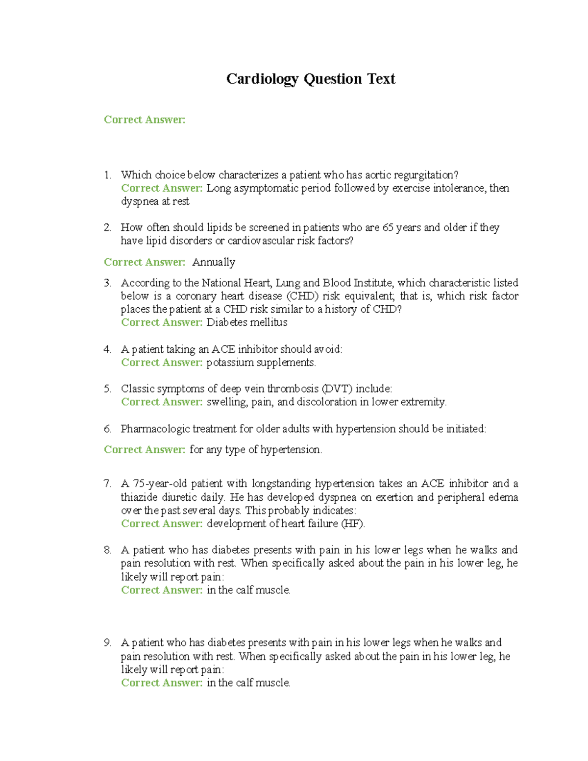 Cardiology Question Text - Cardiology Question Text Correct Answer ...