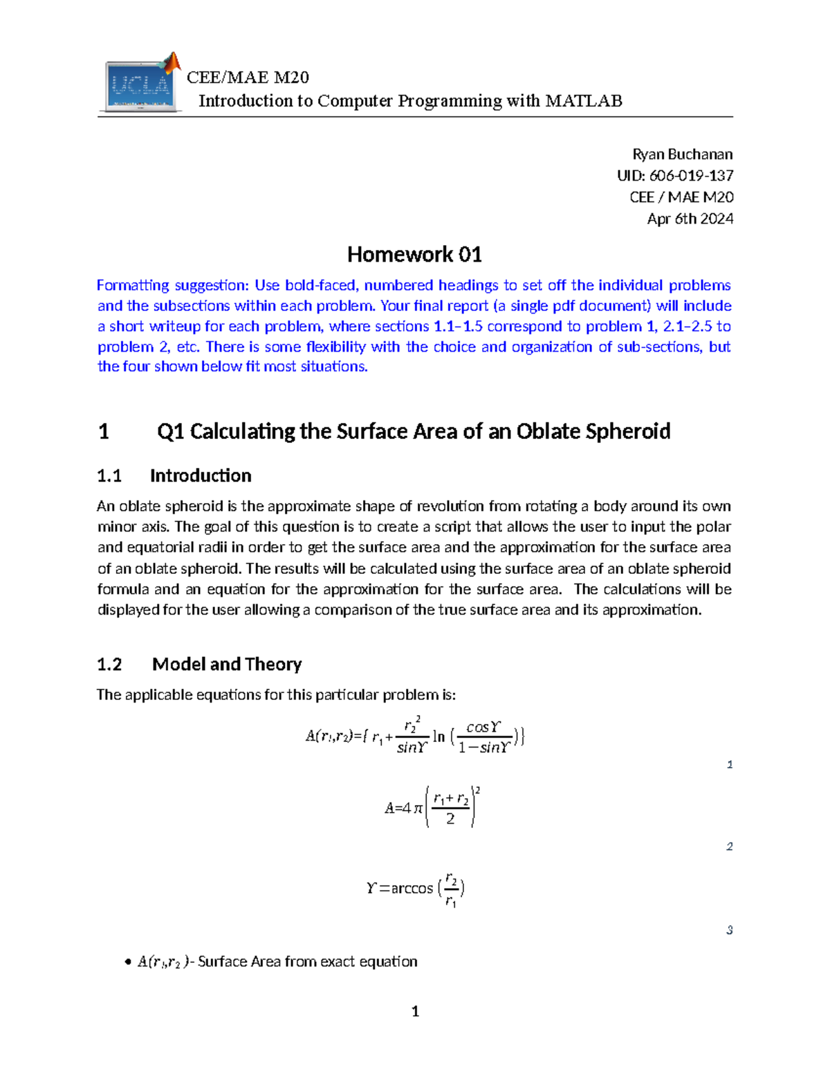 Ceemae-M20-Report Guide - CEE/MAE M Introduction to Computer Programming with MATLAB Ryan ...