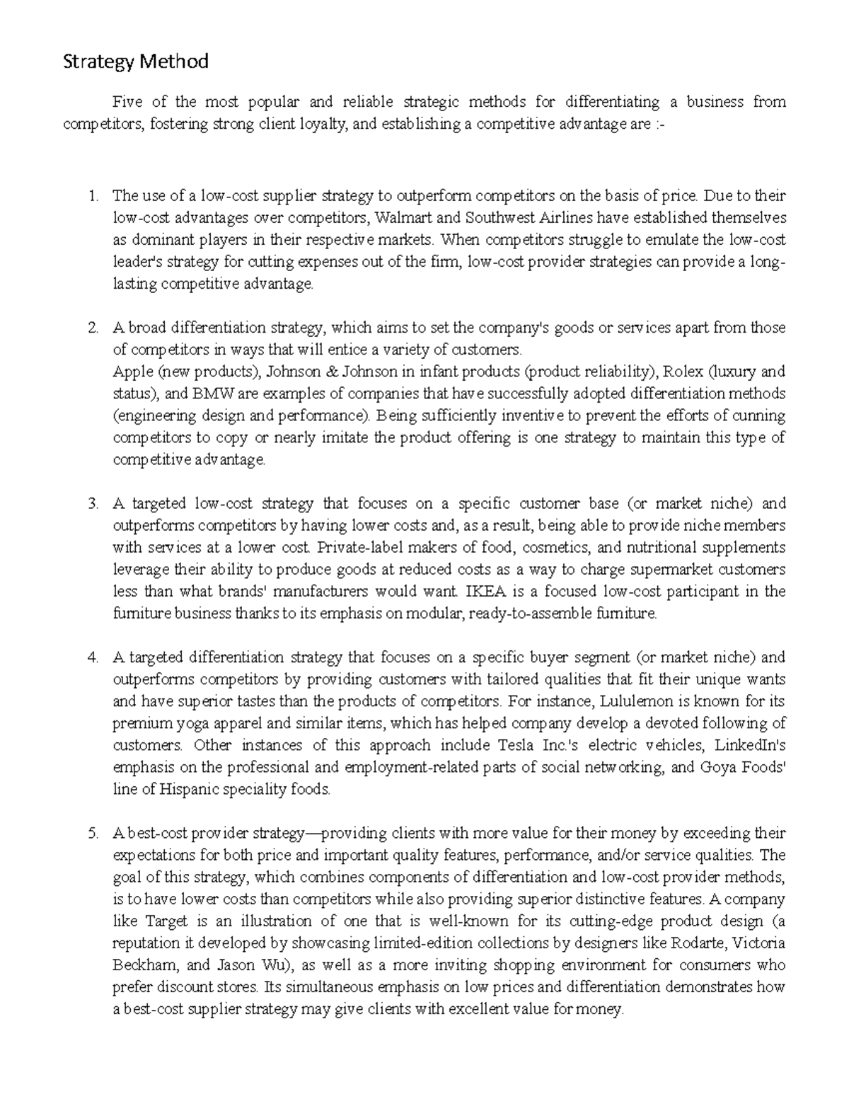 Strategy Method - assignment report - Strategy Method Five of the most ...