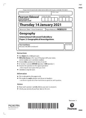 June 2021 (IAL) MS - Unit 2 Edexcel Geography A-level - Mark Scheme Sum m er 2021 Pearson ...