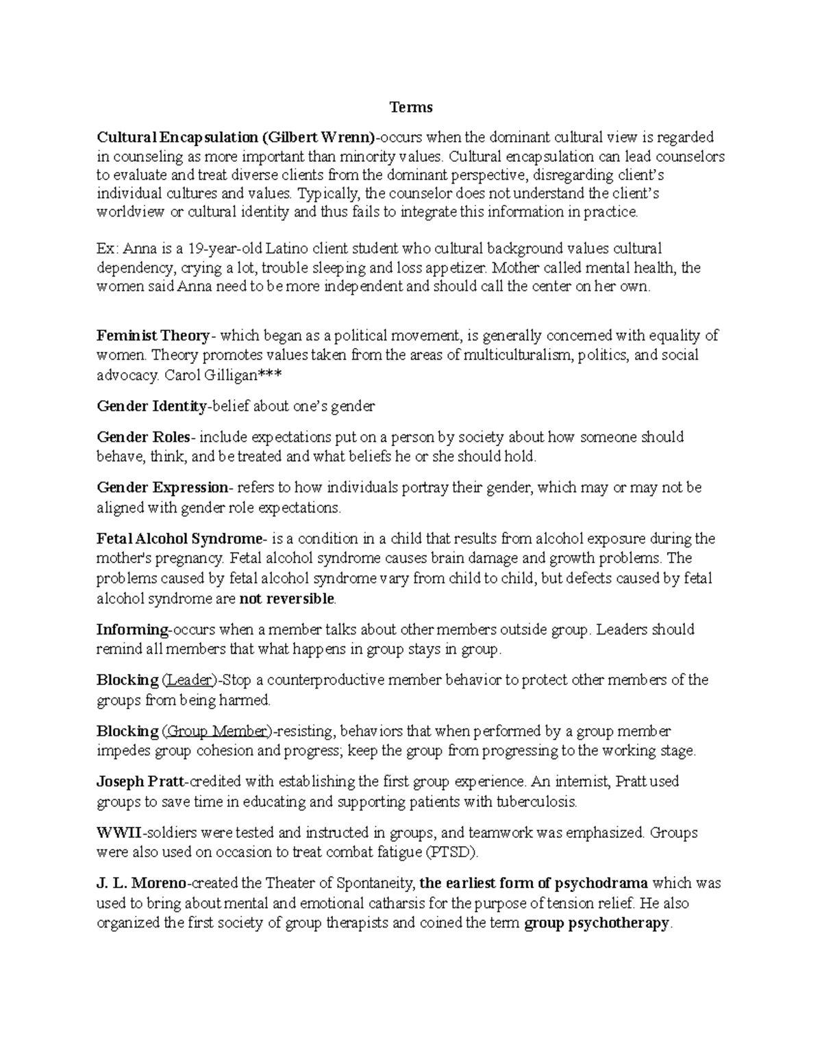 Terms - Counseling Terminology -NCE - Terms Cultural Encapsulation ...