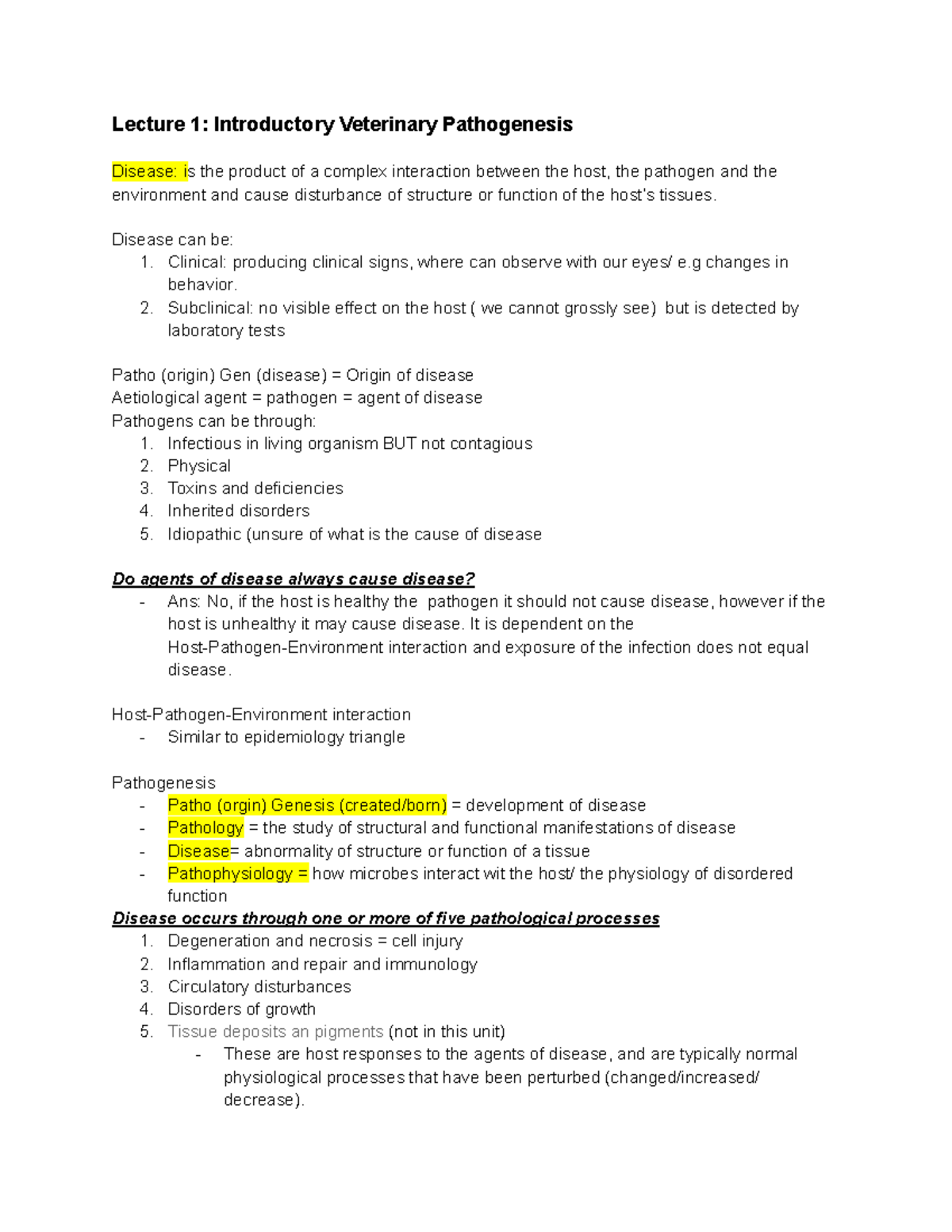 Avbs04 vet path - notes for vet path - Lecture 1: Introductory ...