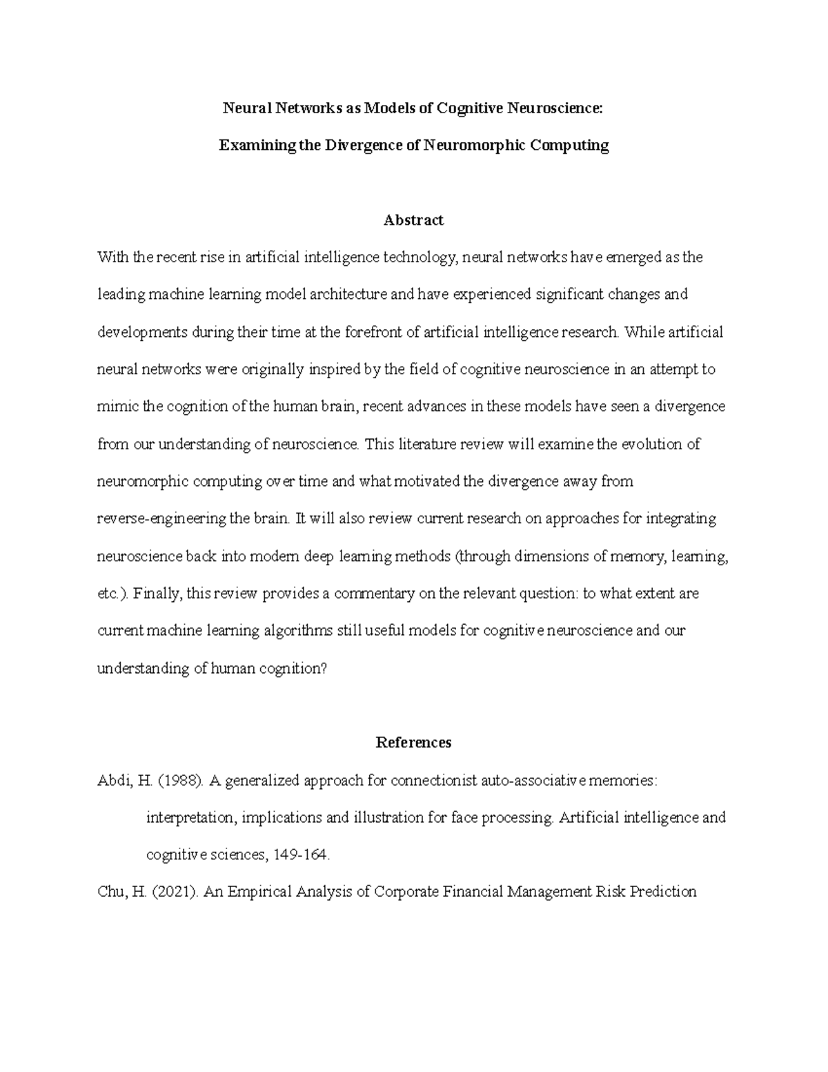 Abstract references example 3 - Neural Networks as Models of Cognitive ...