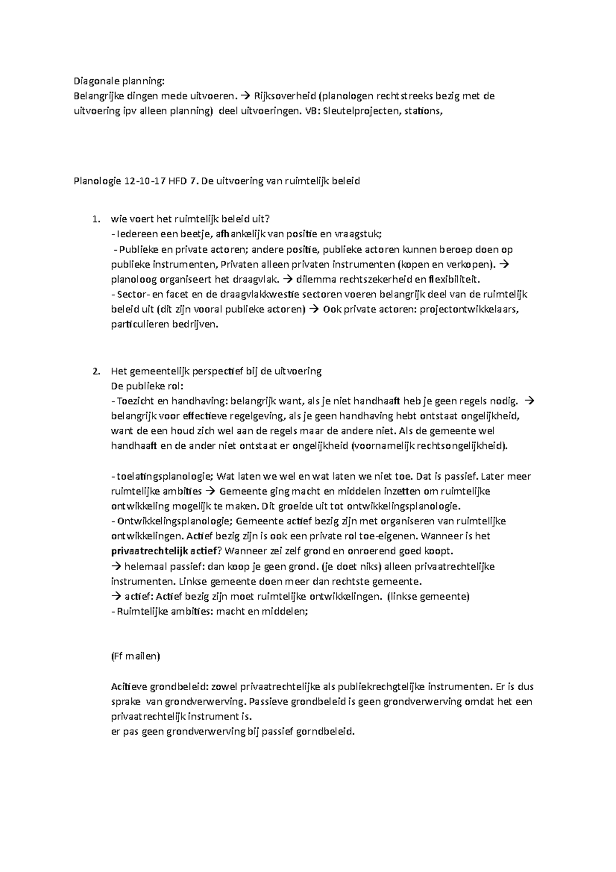 Hfd 7 planologie 12-10-17 - Diagonale planning: Belangrijke dingen mede ...