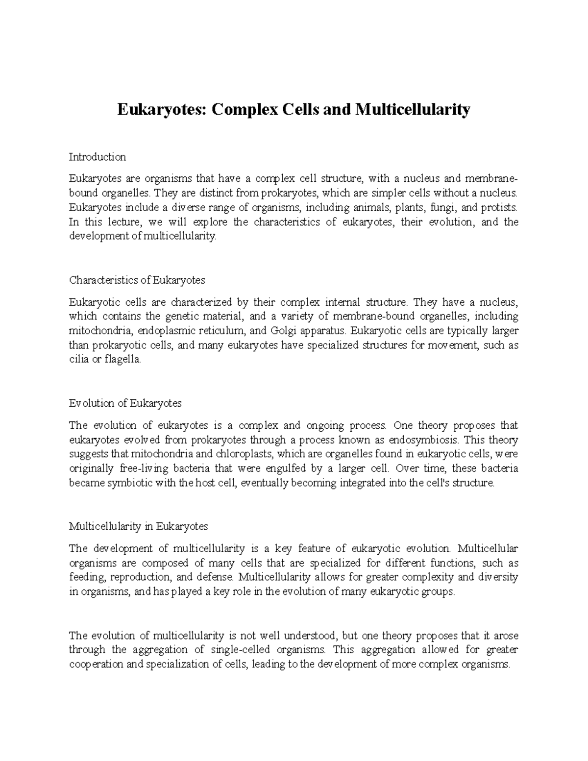 Eukaryotes Complex Cells and Multicellularity - Eukaryotes: Complex ...