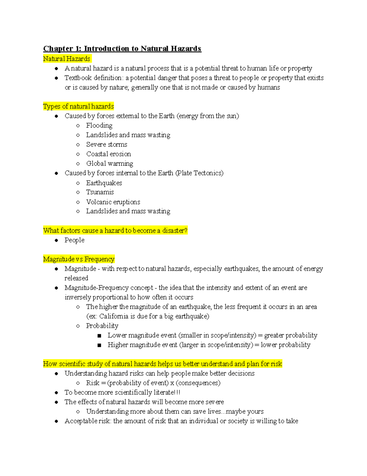 GEOL105 Exam 1 Study Guide - Chapter 1: Introduction to Natural Hazards ...