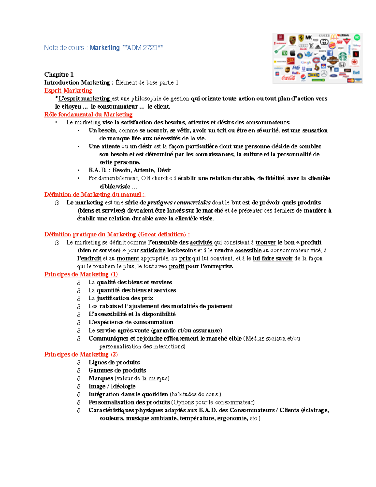 Introduction to marketing Notes 2020 - Note de cours : Marketing ADM ...