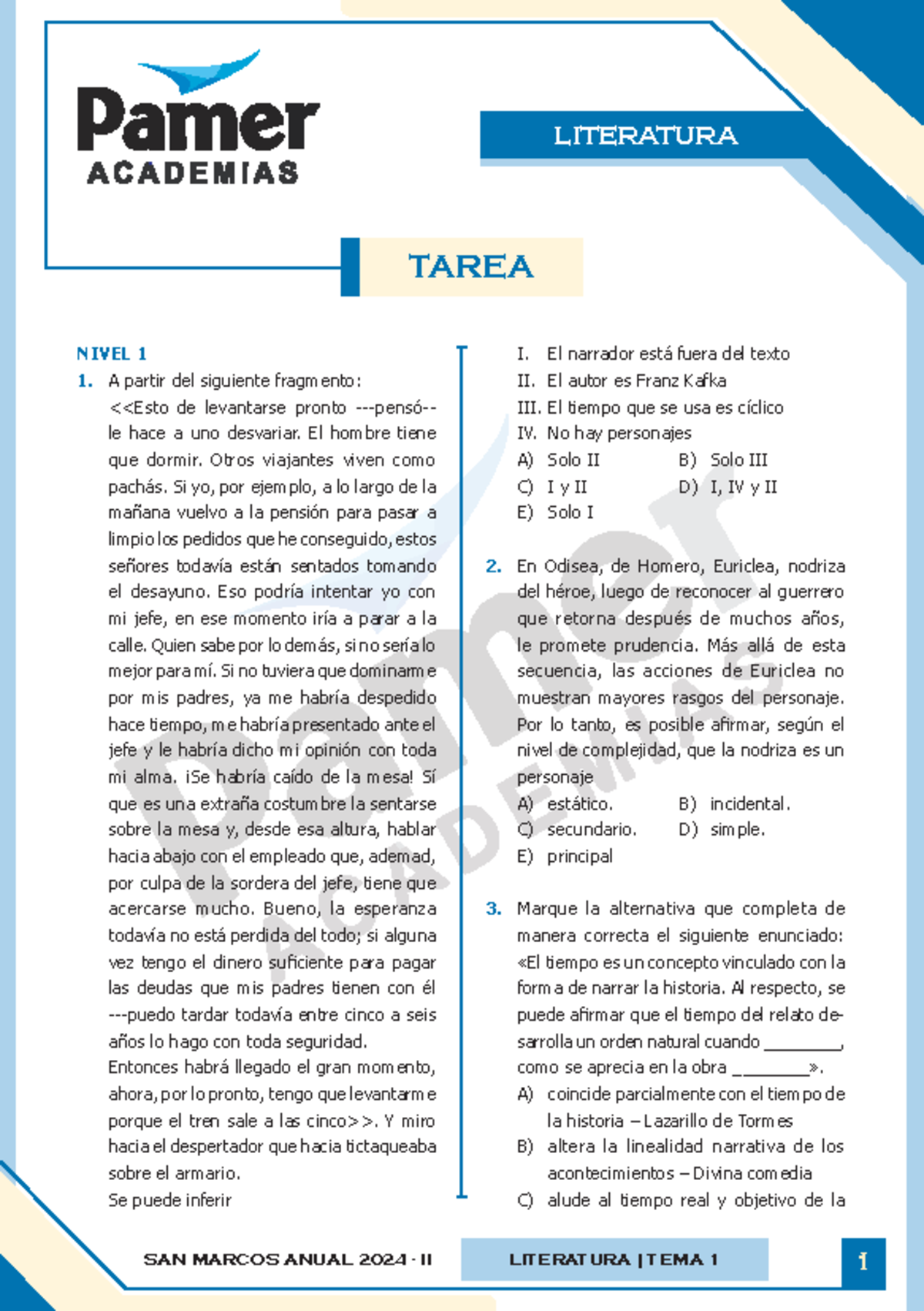 Literatura Tarea Sem 1 - SAN MARCOS ANUAL 2024 - II LITERATURA | TEMA 1 ...
