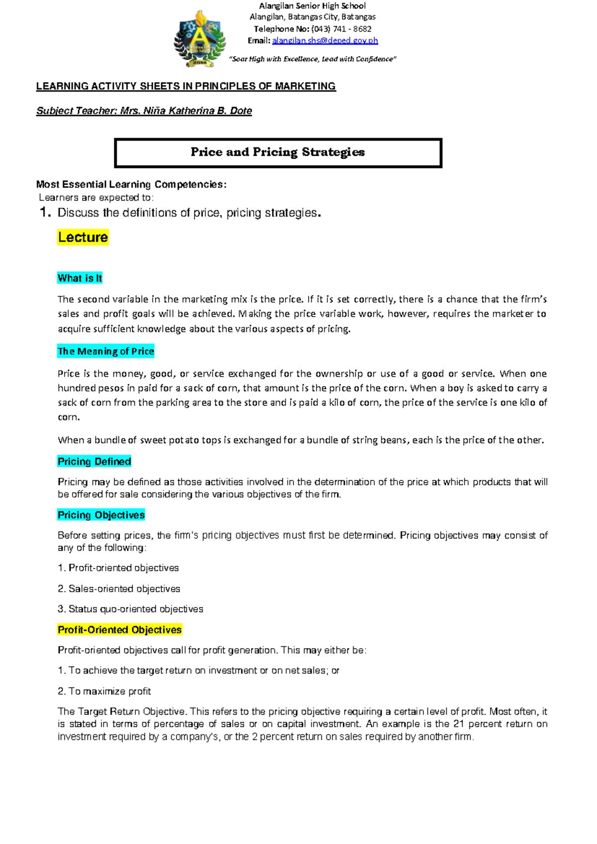 Q2 Pricing strategies marketing Module for students-practice materials ...