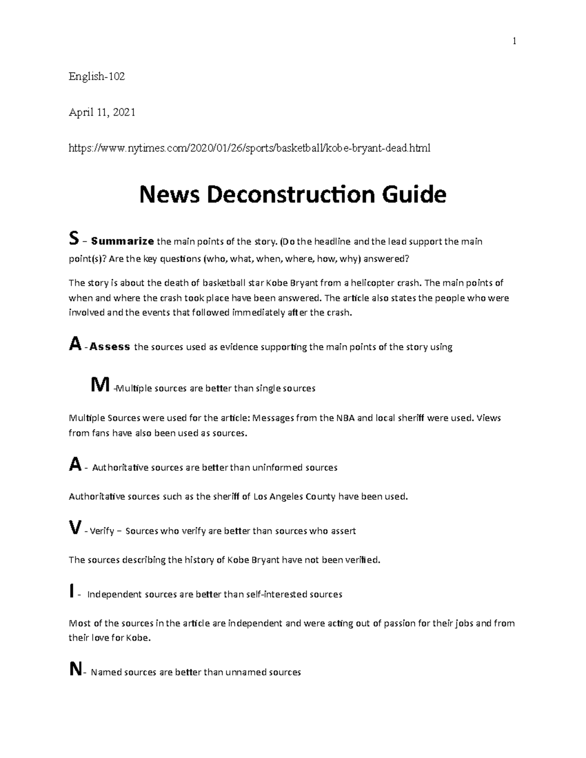 Week 12 Exploration - News Deconstruction Guide - 1 English- April 11, 2021 - Studocu
