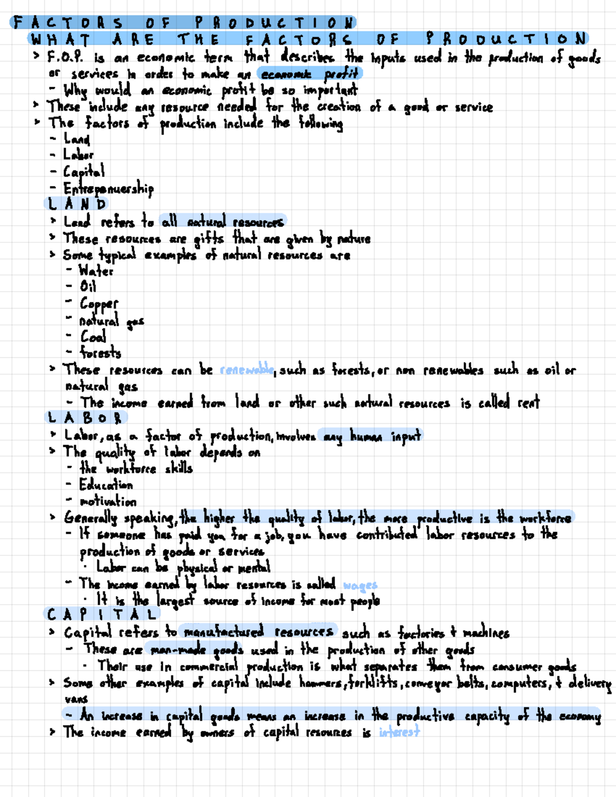 Factors of Production Notes - FACTORS of PR0 0 UC T 10 N WHAT ARETHE ...