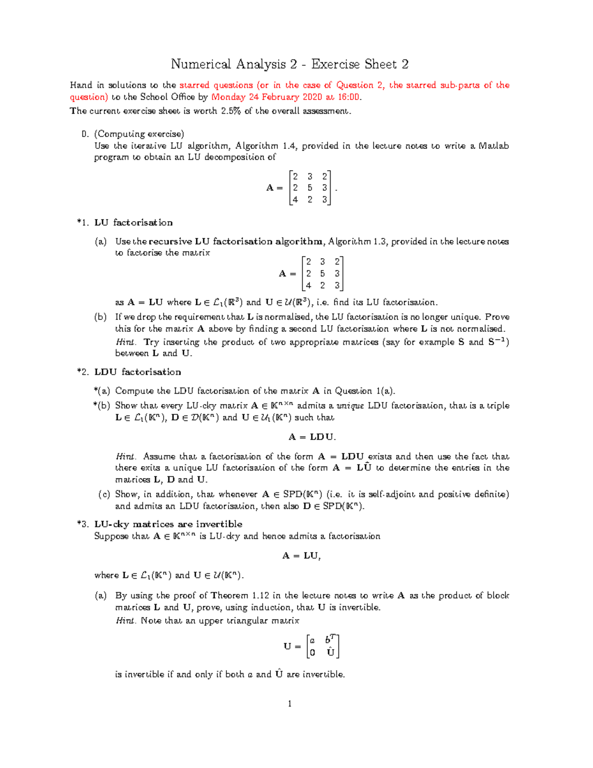 NA2-ex2 - Worksheet 2 - Numerical Analysis 2 - Exercise Sheet 2 Hand in ...