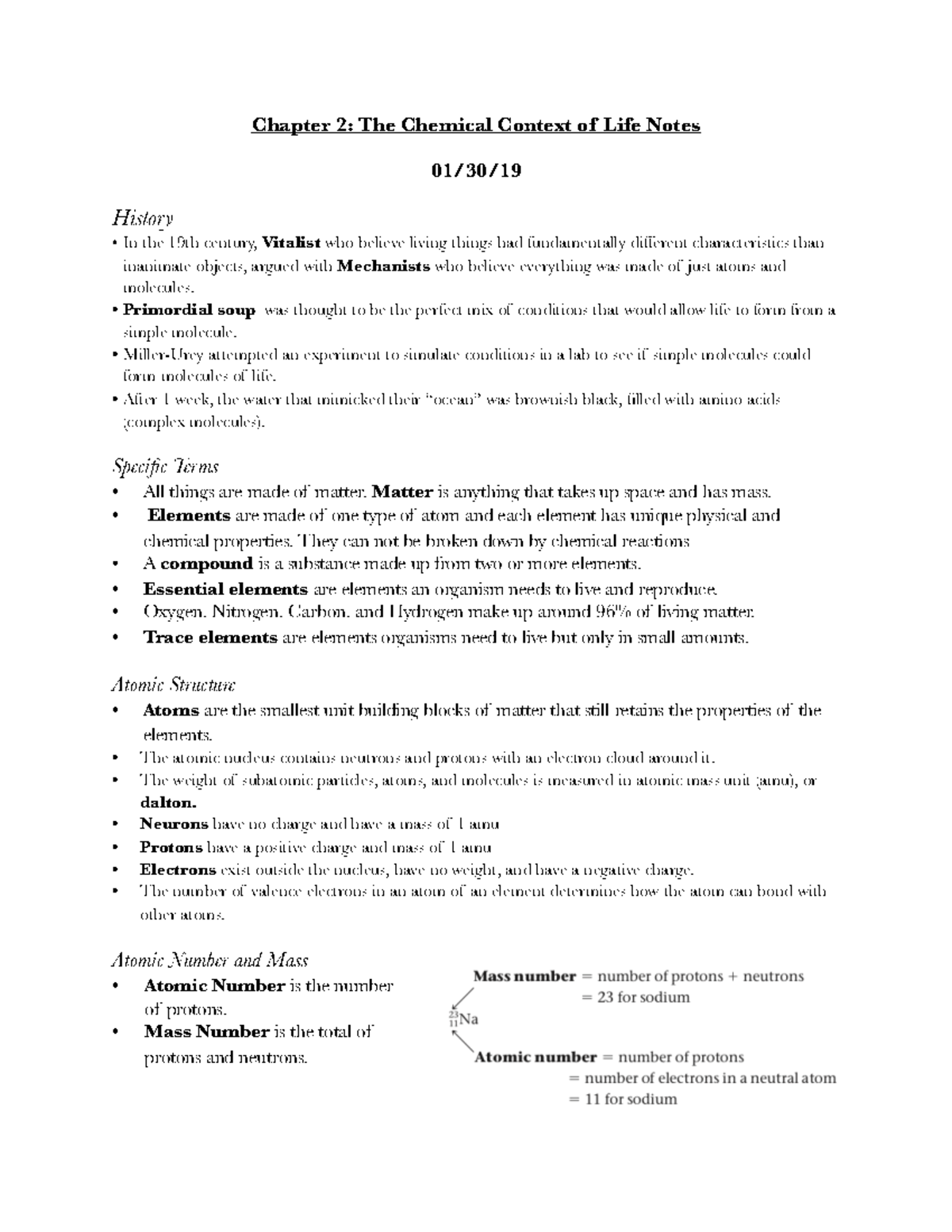 Bio 2010 chapter 2 pdf - Chapter 2: The Chemical Context of Life Notes ...