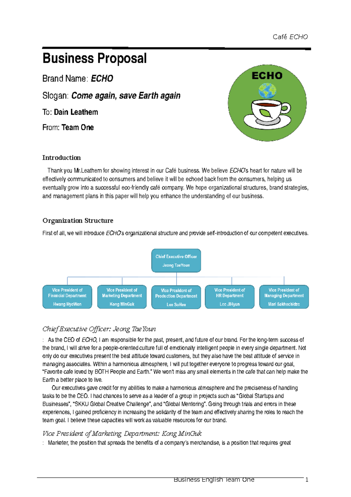 Team Business Introduction Proposal Team One ECHO final - Business ...