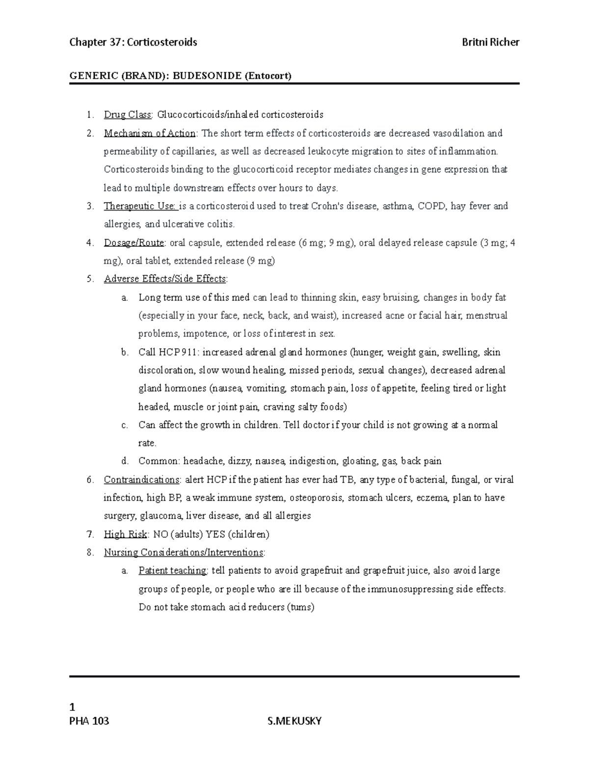 Ch 37 corticosteroids - drug cards - GENERIC (BRAND): BUDESONIDE ...