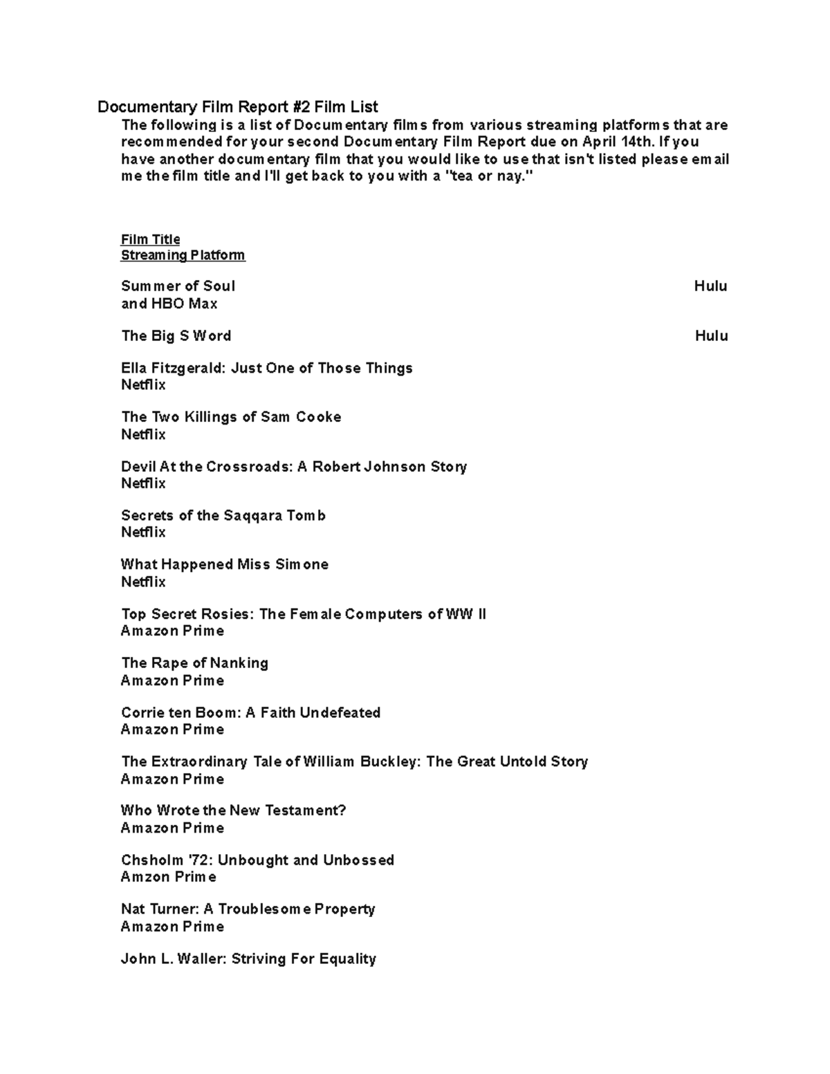 Documentary film report suggestions - Documentary Film Report #2 Film ...