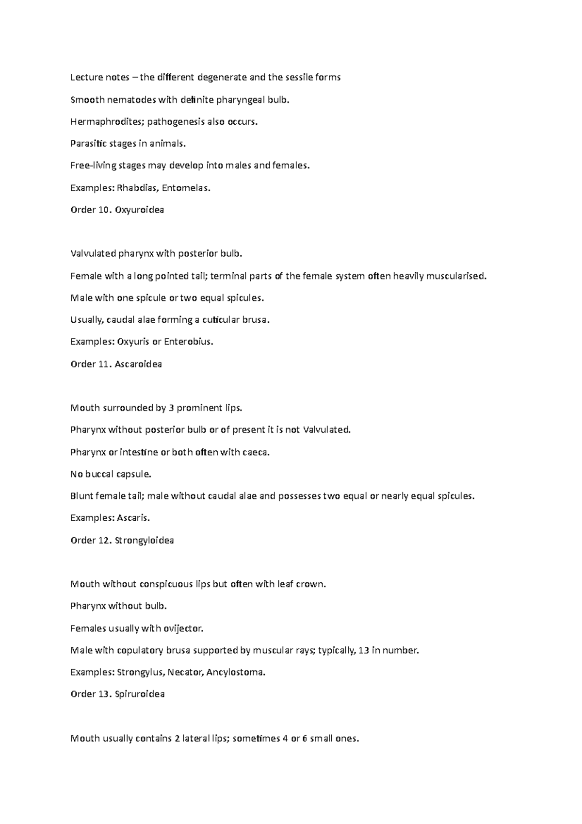 Lecture notes – the different degenerate and the sessile forms ...