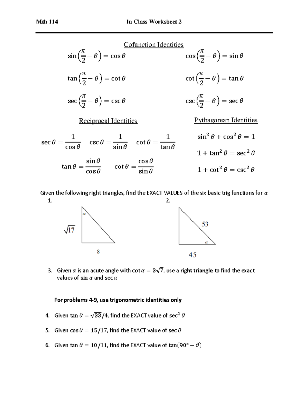 Worksheet 2 - good practice problems for each unit, good to practice ...