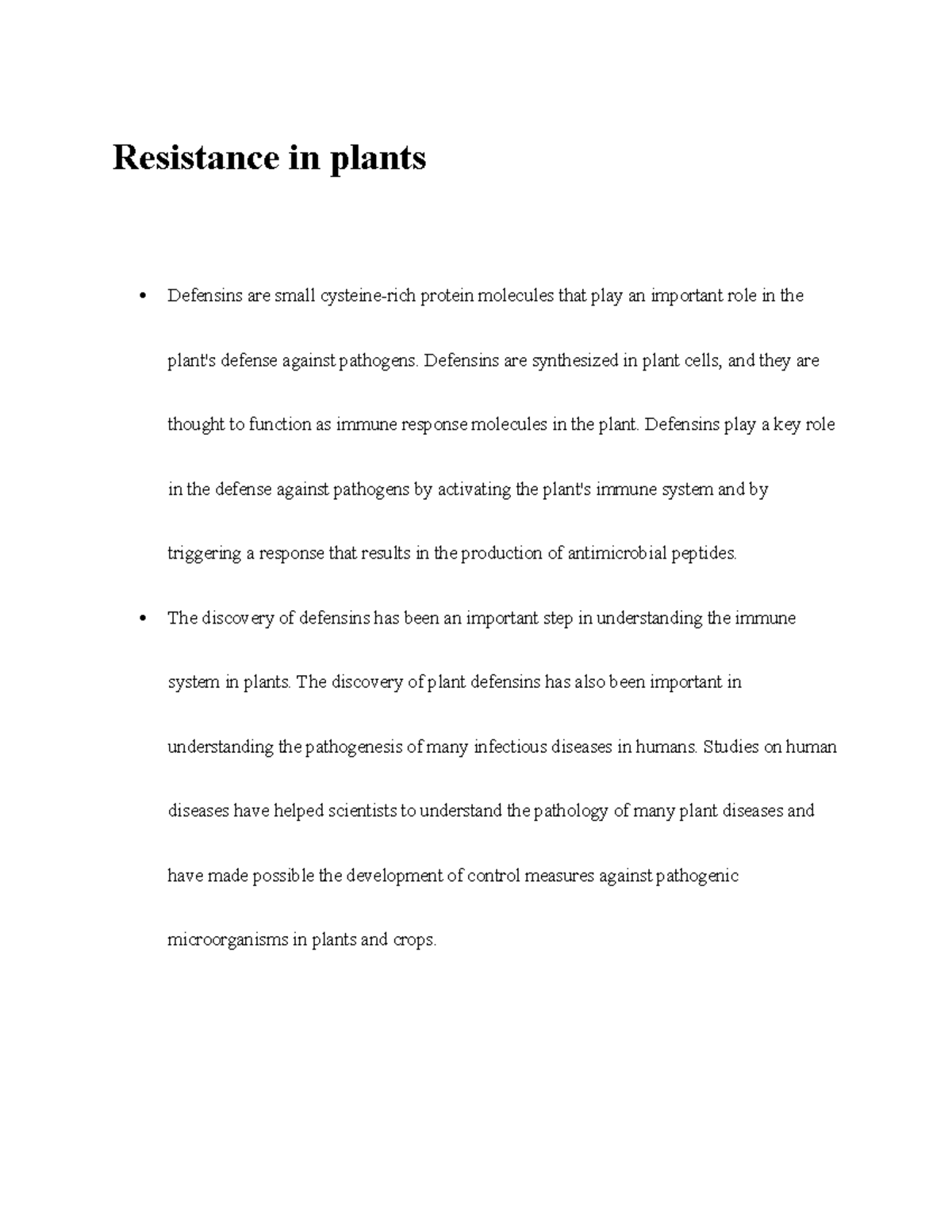 Resistance in plants - BIOL - Resistance in plants Defensins are small ...