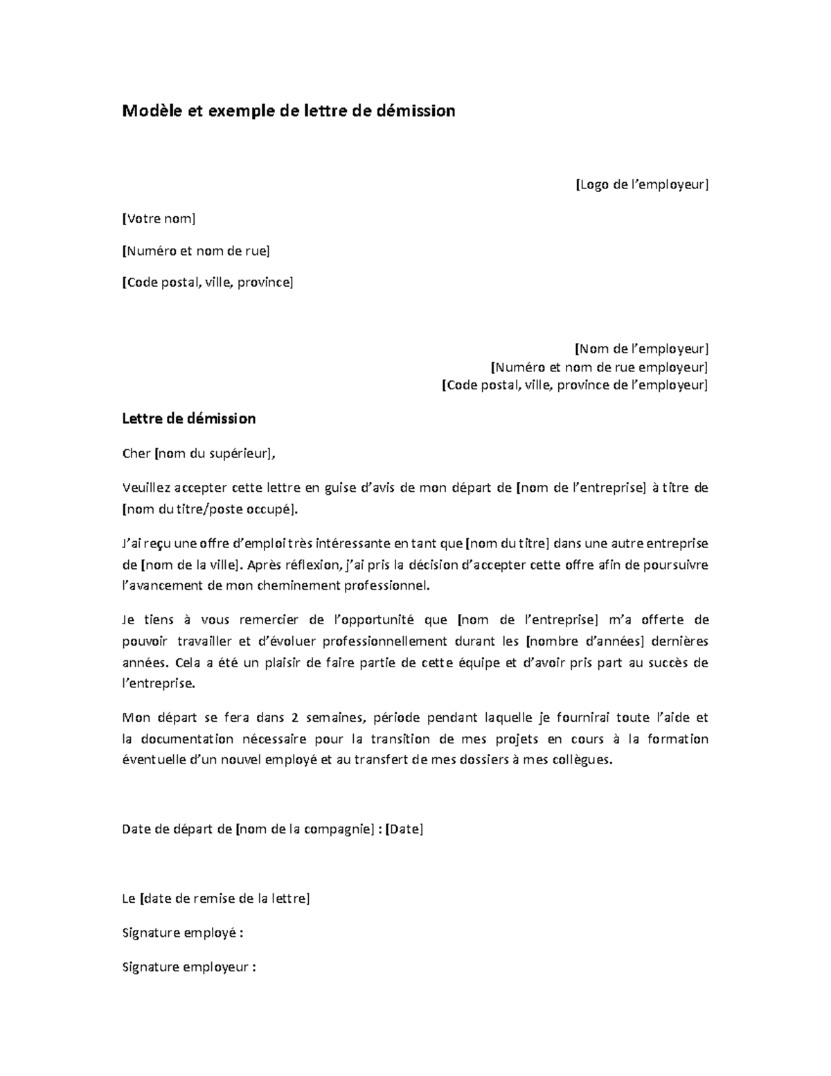 Lettre De Demission Universit