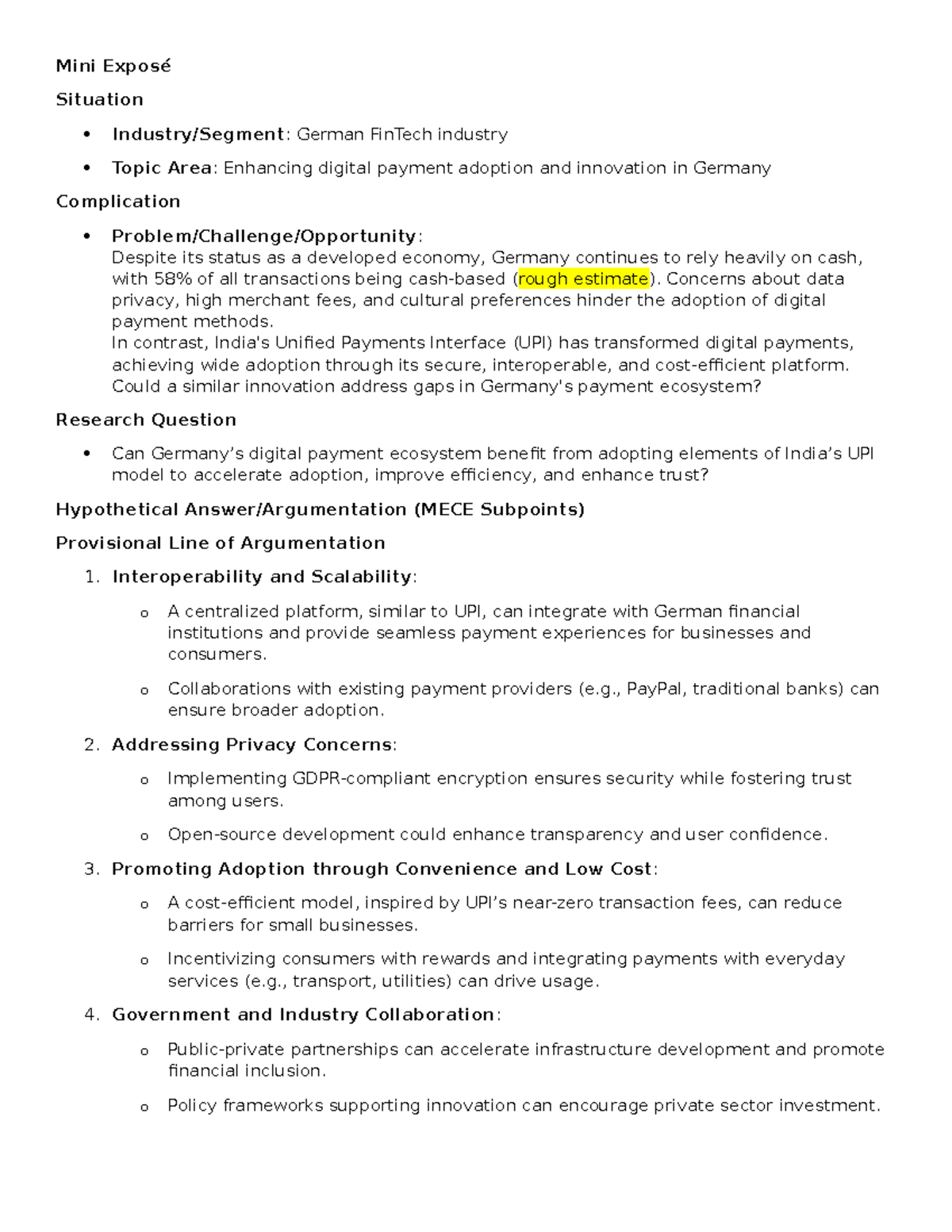 Mini Exposé - Business recommendation to german economy - Mini Exposé ...