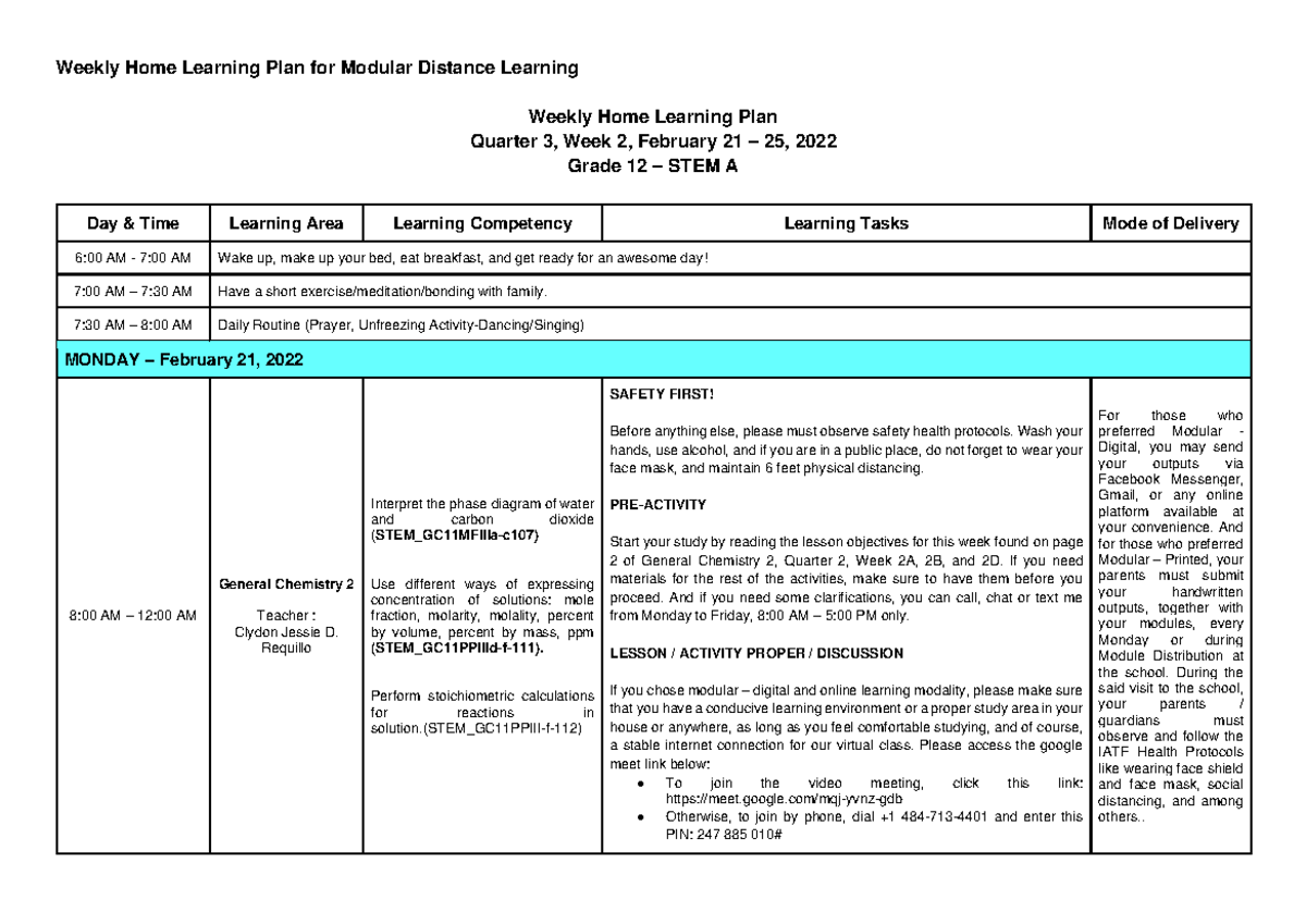 WHLP Q3 Week2 - WHLP guide - Weekly Home Learning Plan for Modular ...