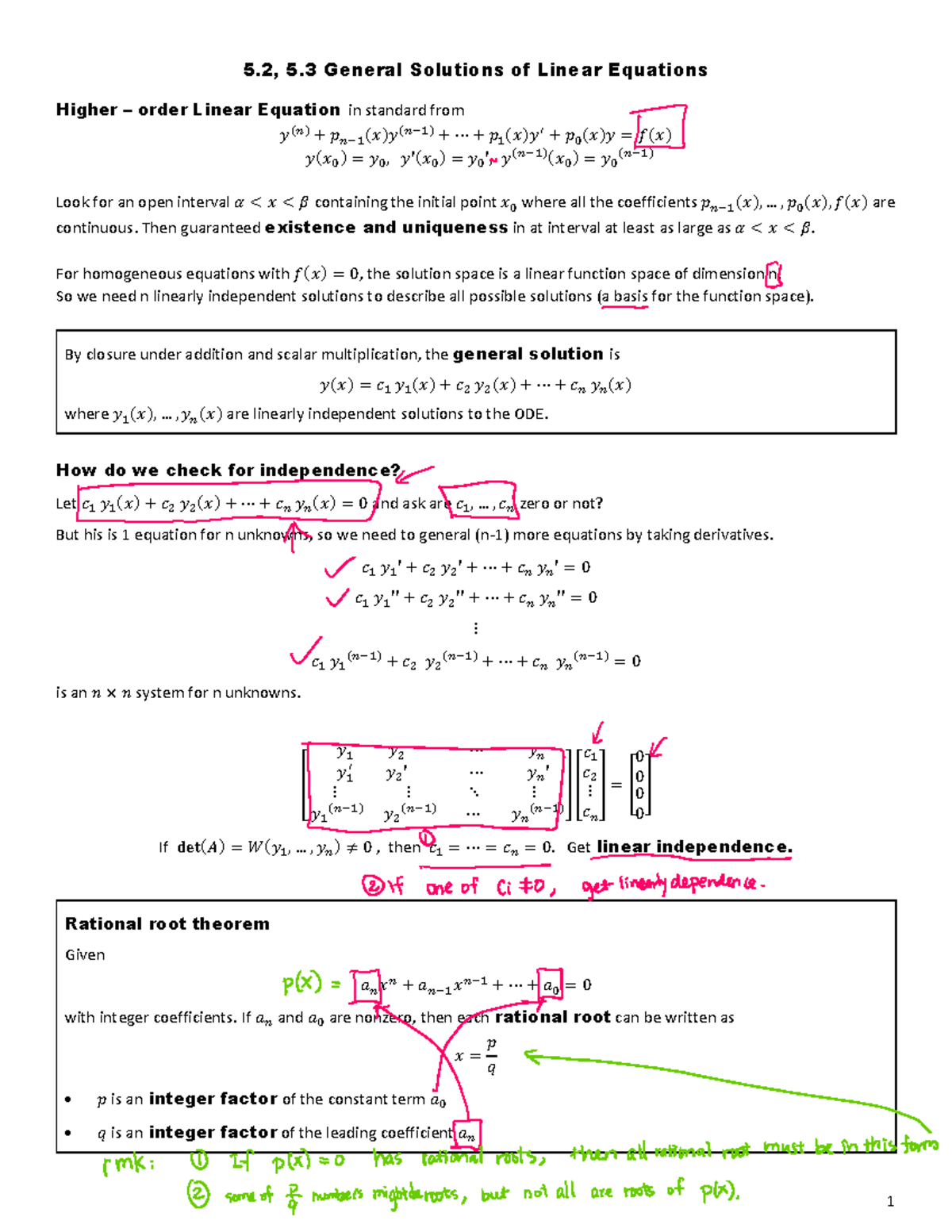5.2, 5 - Chapter 5.2-5.3 Review - 5, 5 General Solutions of Linear ...