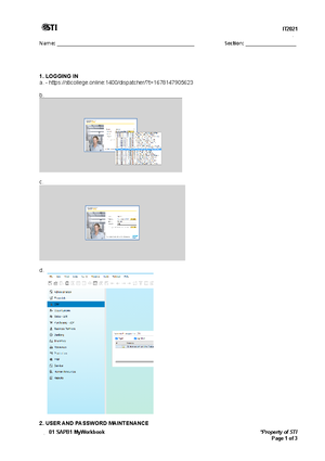01 Laboratory Exercise 1(15) - IT 01 Laboratory Exercise 1 *Property of ...