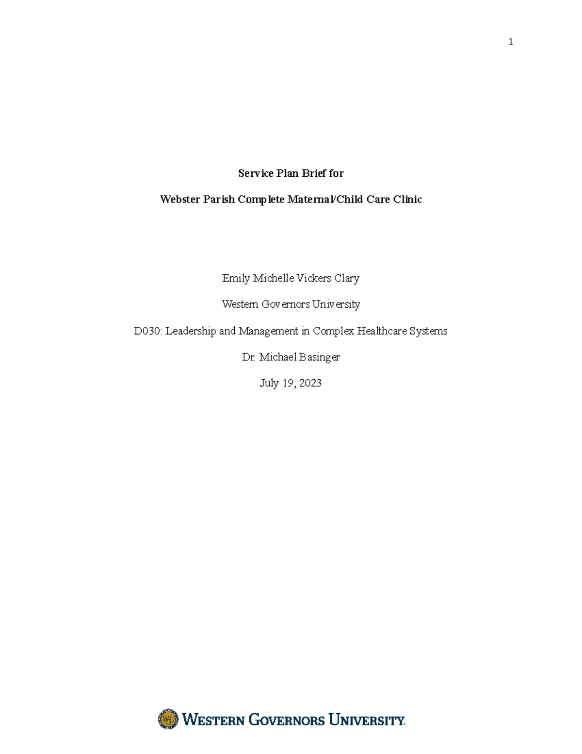 D030 Nursing Service Plan Brief revised - Service Plan Brief for Webster Parish Complete - Studocu