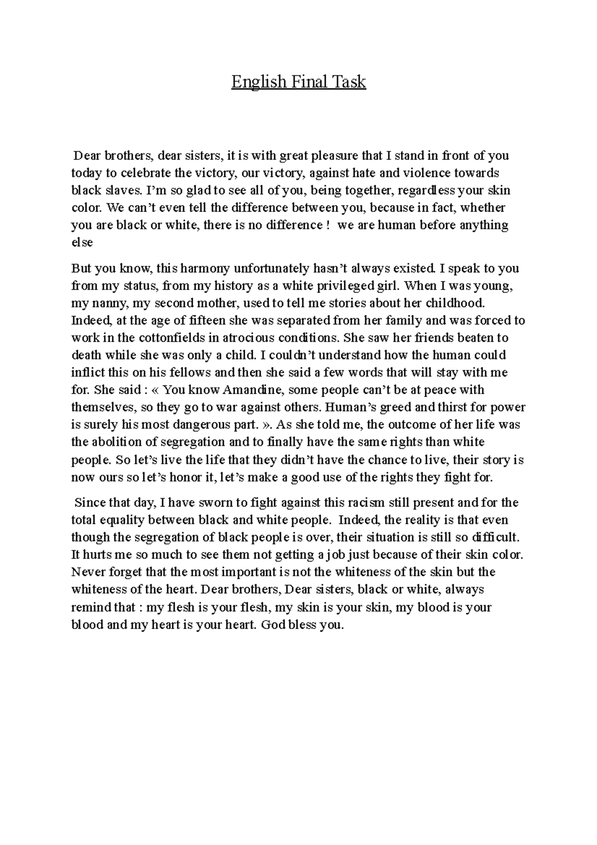 Anglais discours racism - Anglais Lang: Anglais - ULille - Studocu