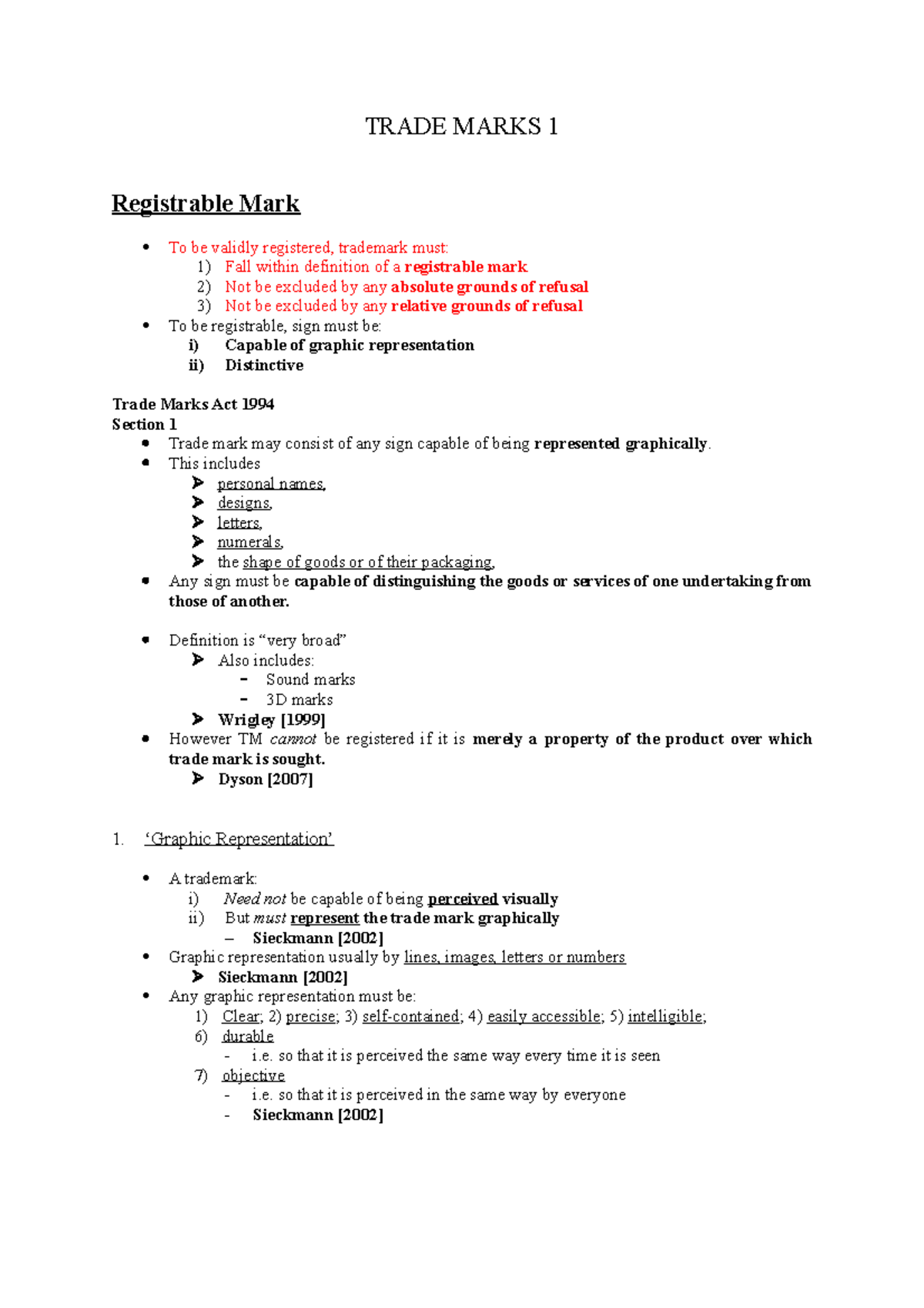 Introductory Trade Mark Notes - TRADE MARKS 1 Registrable Mark To be ...