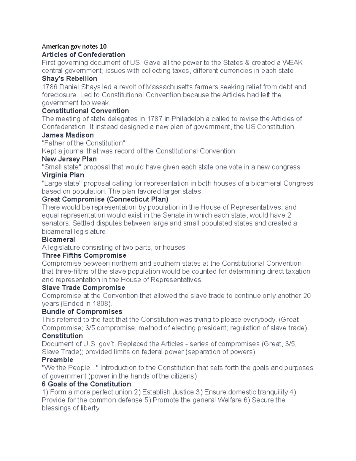 American gov notes 8 - Gave all the power to the States & created a ...