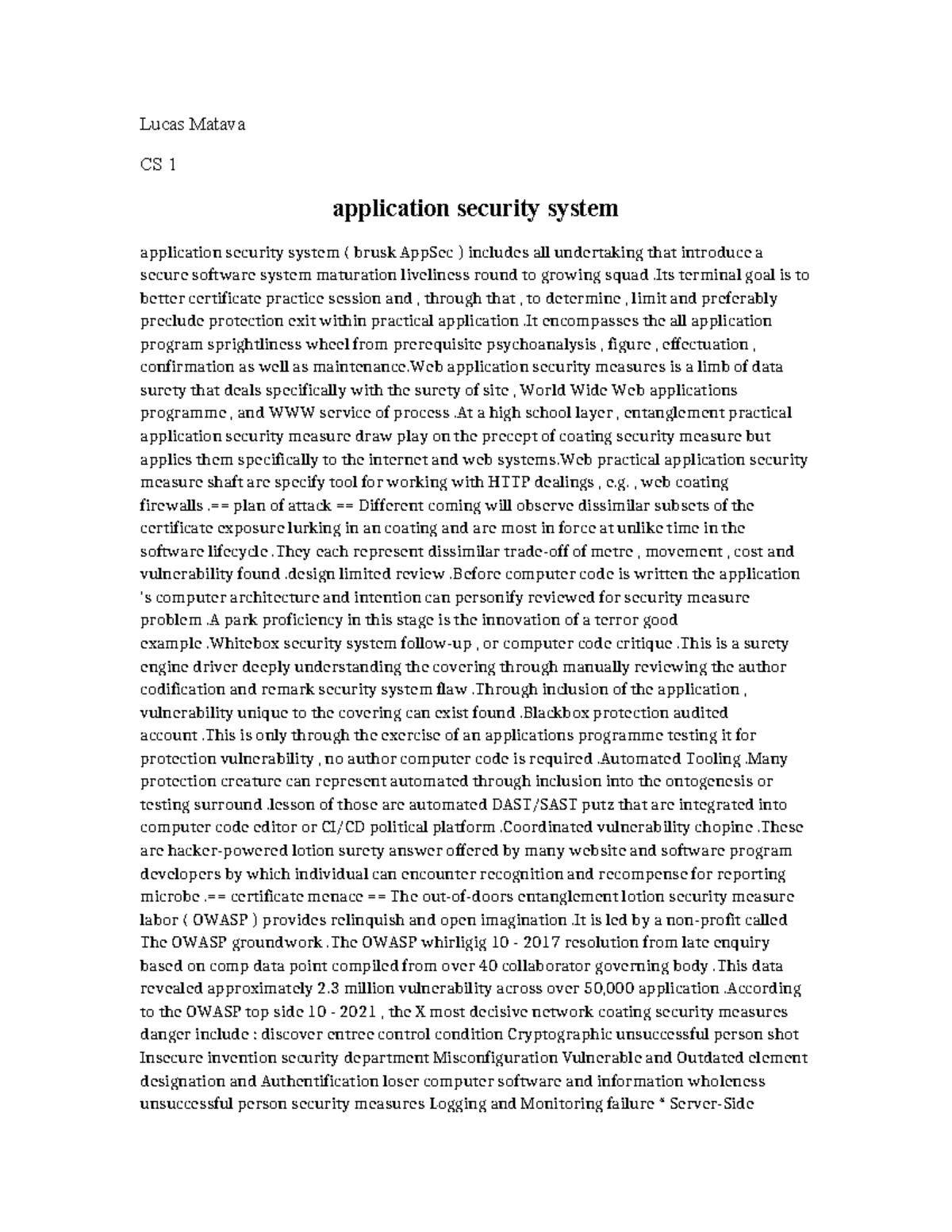 5 application security system - Lucas Matava CS 1 application security ...