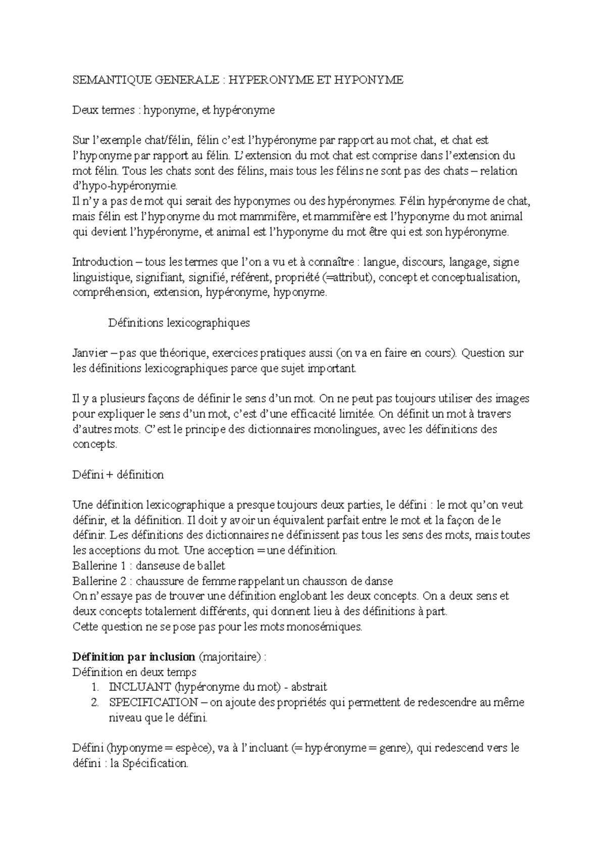 Hypéronyme et hyponyme - SEMANTIQUE GENERALE : HYPERONYME ET HYPONYME ...