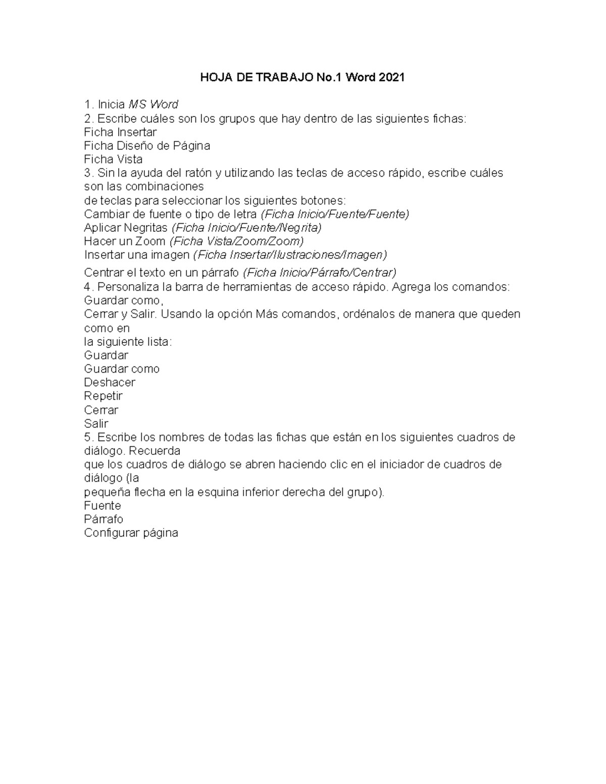 HOJA DE Trabajo No1 word - HOJA DE TRABAJO No Word 2021 Inicia MS Word ...