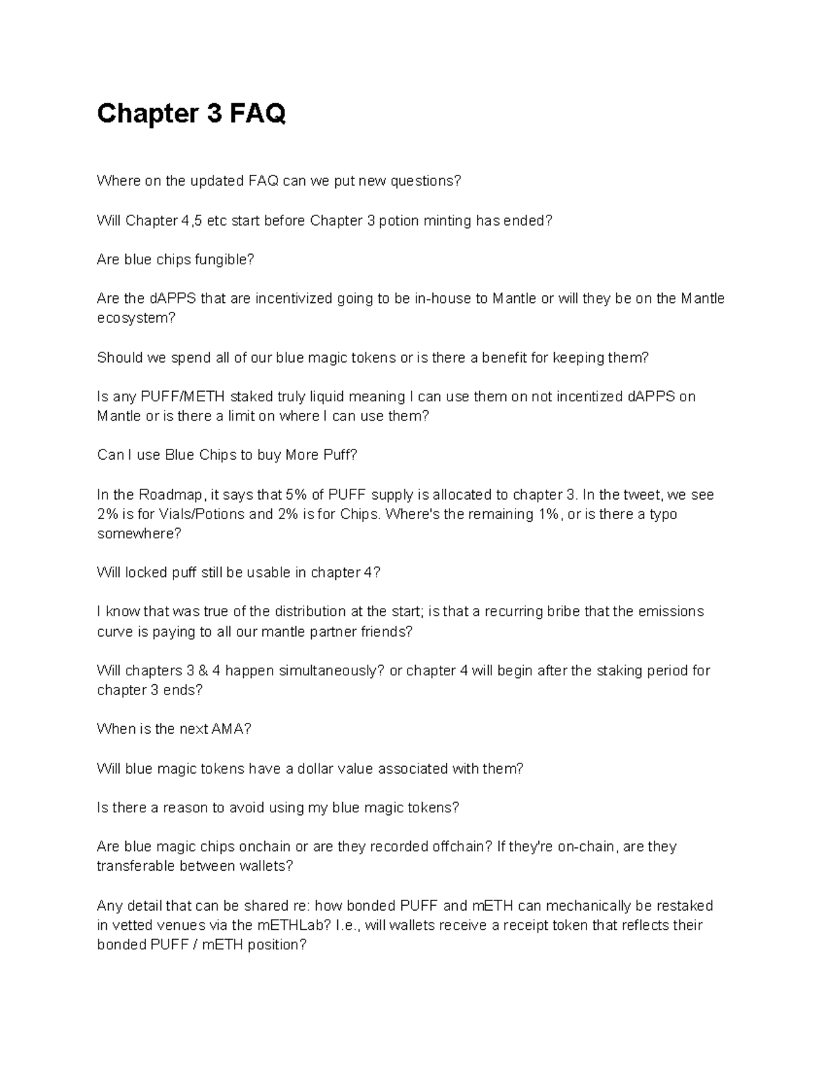 Chapter 3 FAQ - no mucha - Chapter 3 FAQ Where on the updated FAQ can we put new questions? Will ...