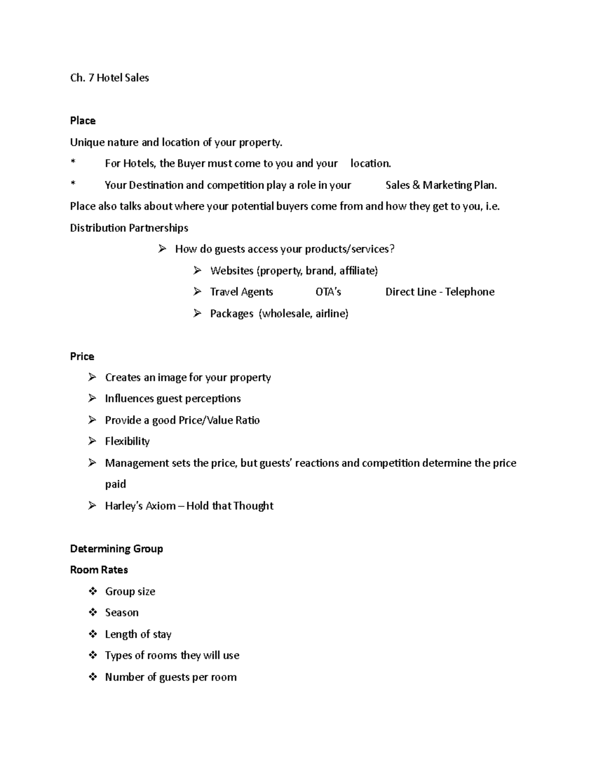 Ch. 7 Lecture 4 - John Palabiyik TTU - Ch. 7 Hotel Sales Place Unique ...