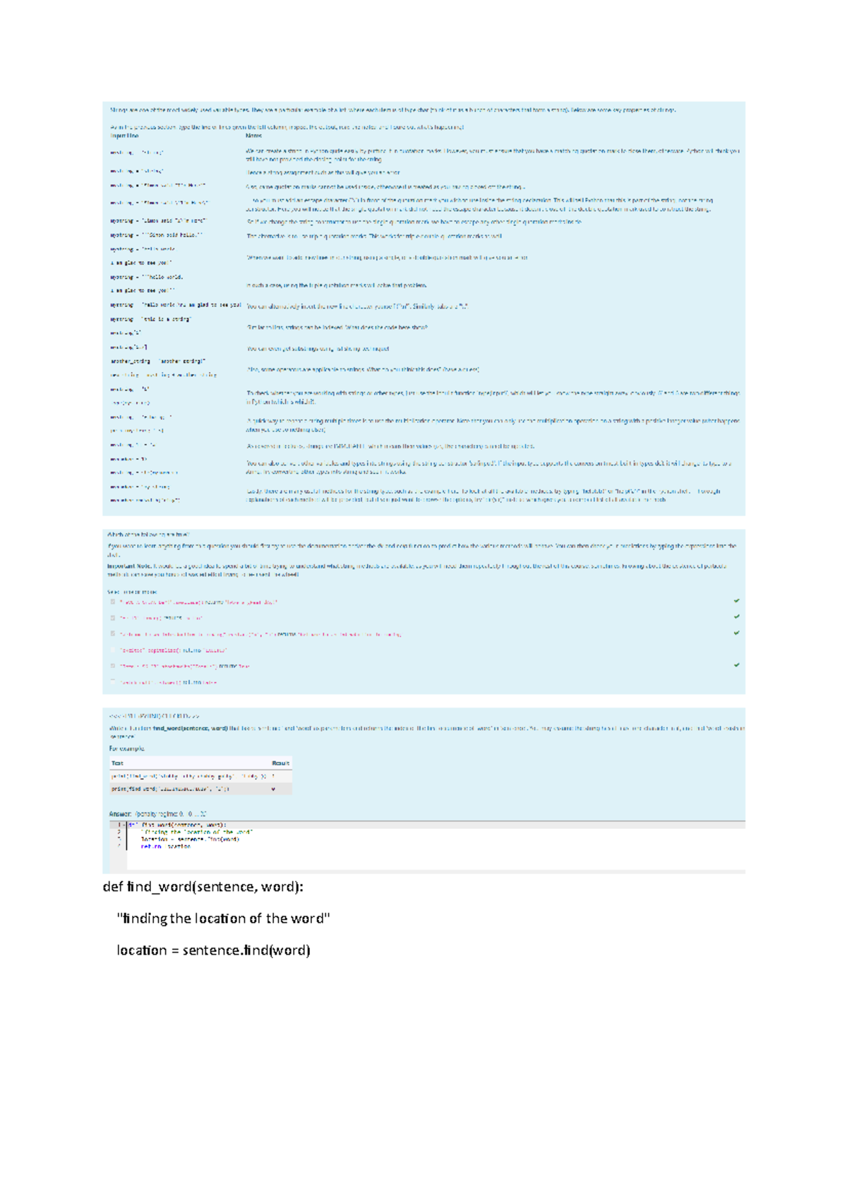 Lab 4 - lab - def find_word(sentence, word): "finding the location of ...