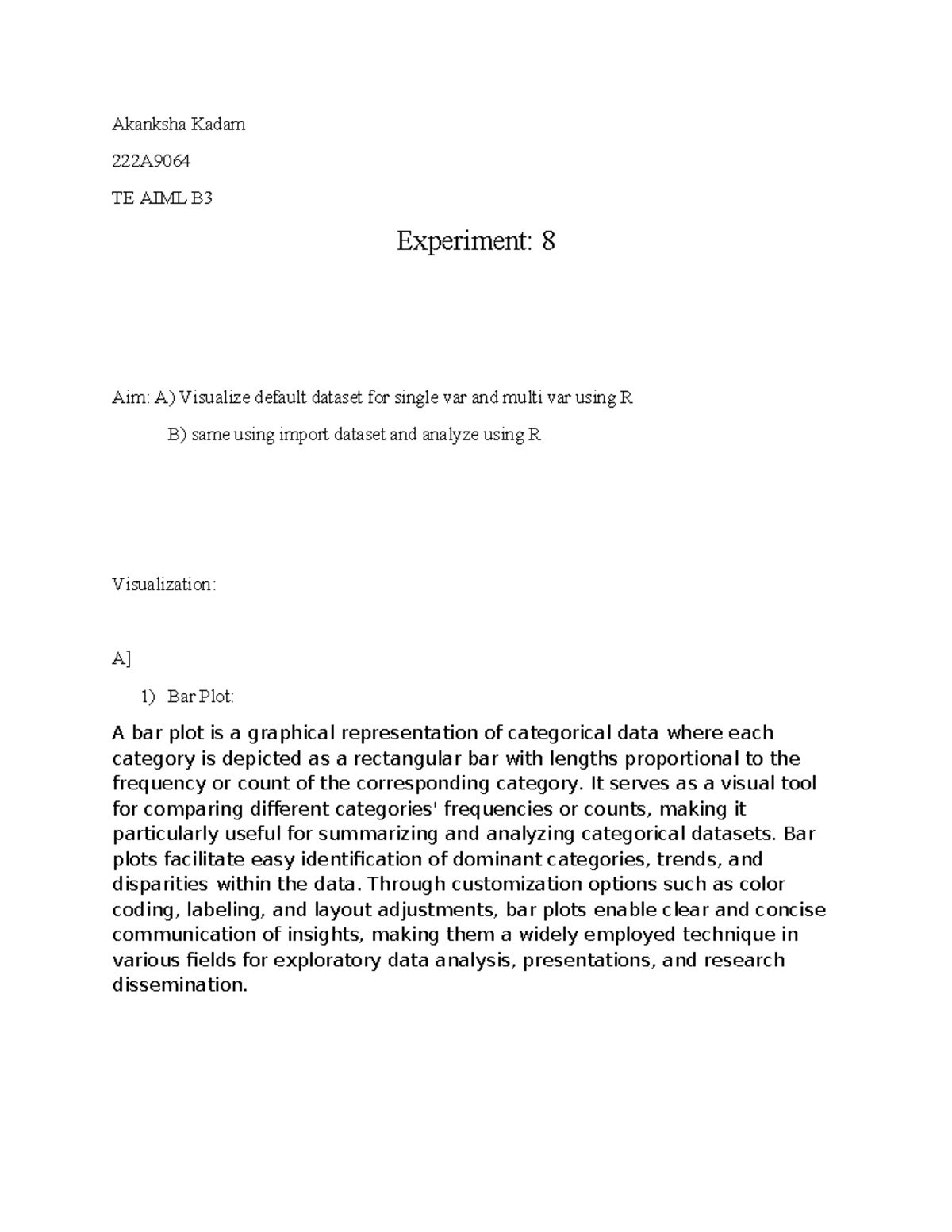 222A9064 Exp 8 DAV - Assignment - Akanksha Kadam 222A TE AIML B ...