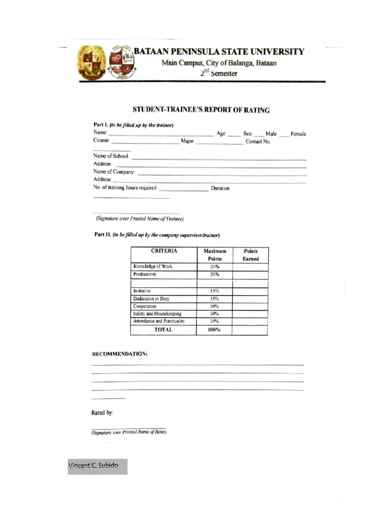 Narrative- Rating-FORM - BATAAN PENINSULA STATE UNIVERSITY Main Campus ...