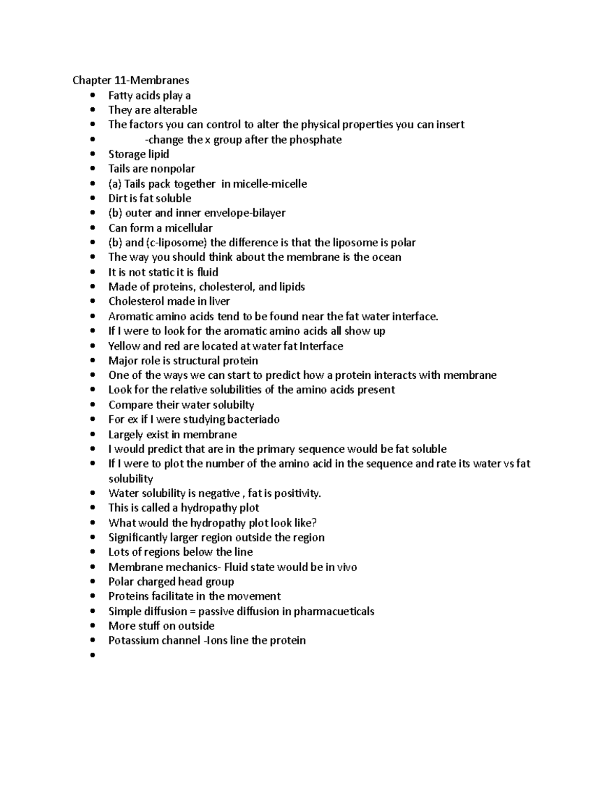 Ch 11 Membranes - Chapter 11-Membranes Fatty acids play a They are ...