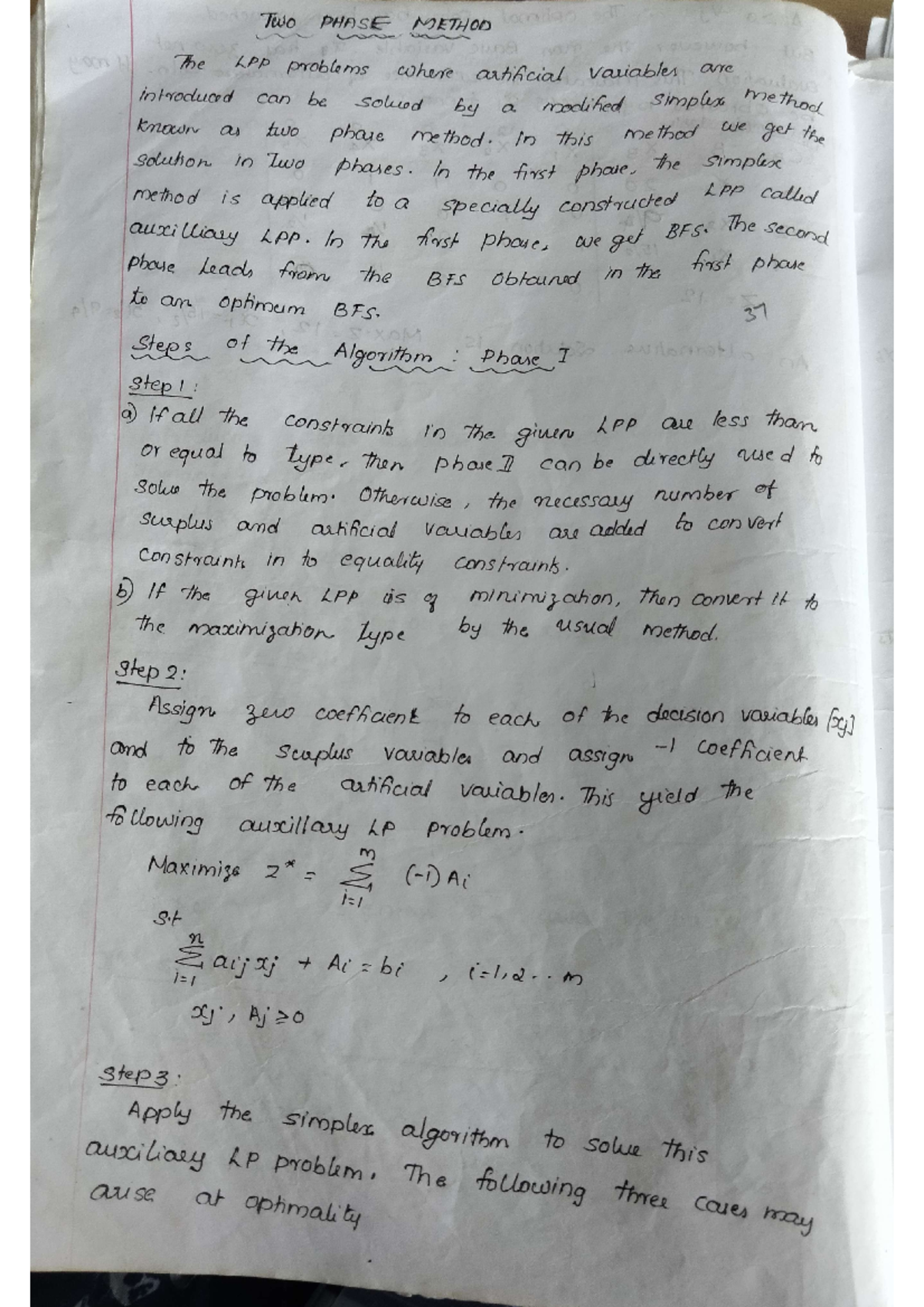 COMPUTER AIDED OPTIIMIZATION TECHNIQUES - Two PHASE METHOD The LPP ...