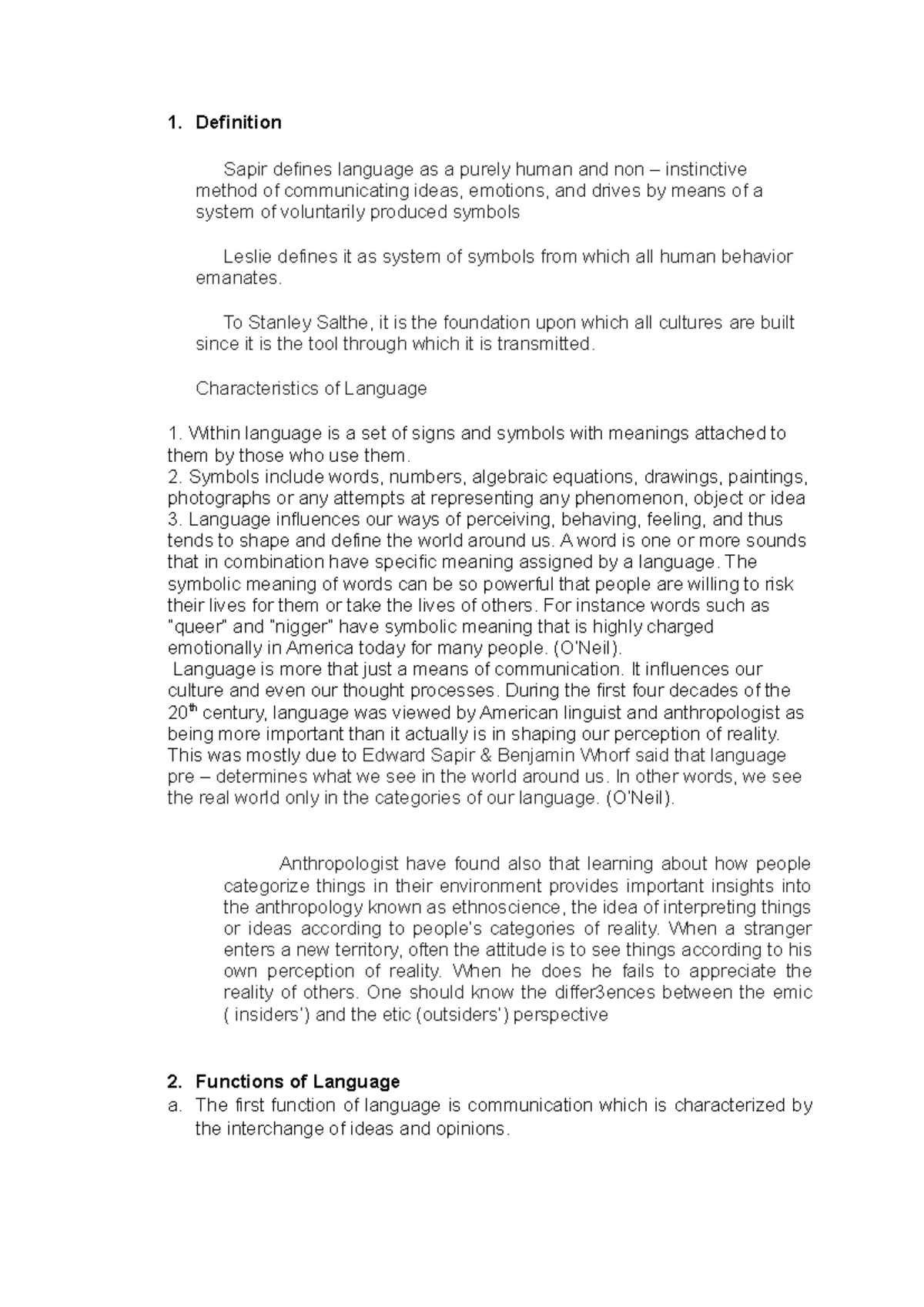 Language and Culture - Definition Sapir defines language as a purely ...